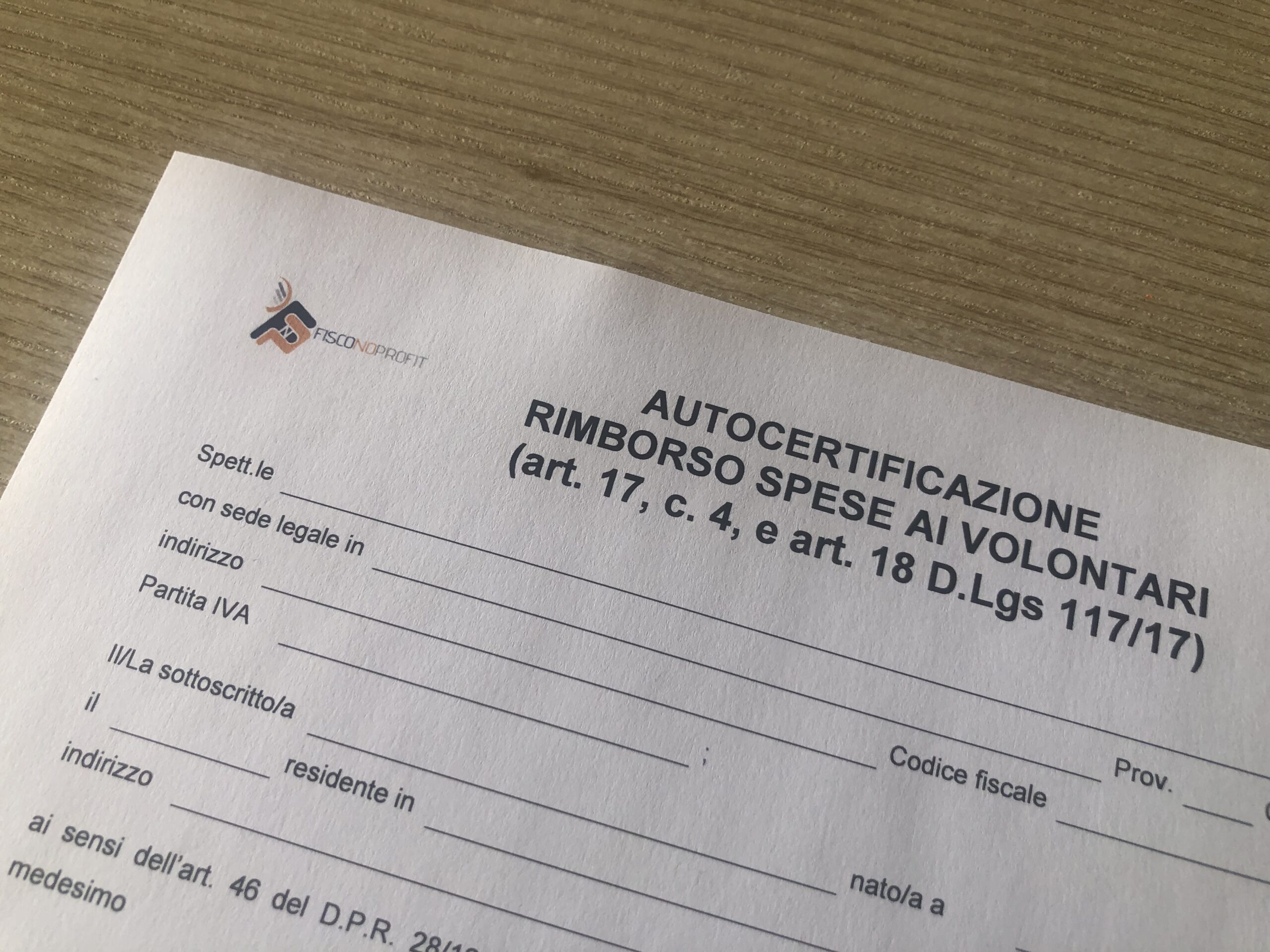 Autocertificazione rimborso spese ai volontari (art. 17, c. 4, D.Lgs. n ...